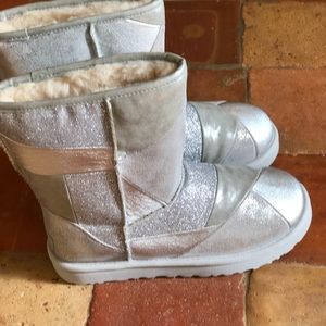 UGG | Shoes | Ugg Nib W Classic Glitter Patchwork Silver Boots | Poshmark